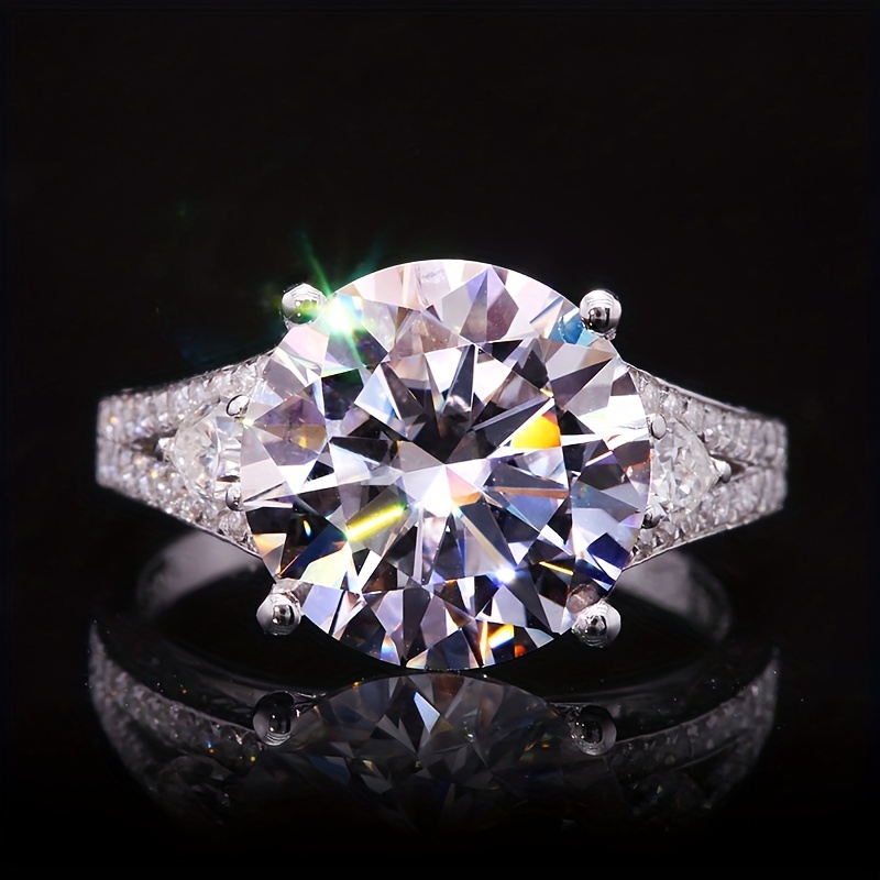 925 Sterling Silver White Round Cut Moissanite Ring - Temu United Kingdom