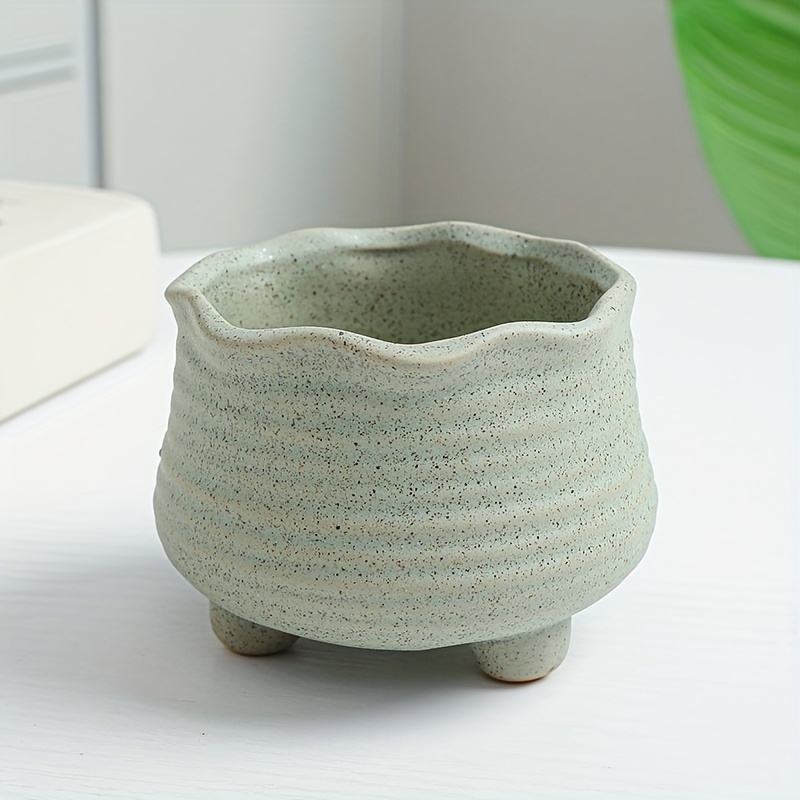 6pcs set ceramic with foot small garden breathable pottery for home ...