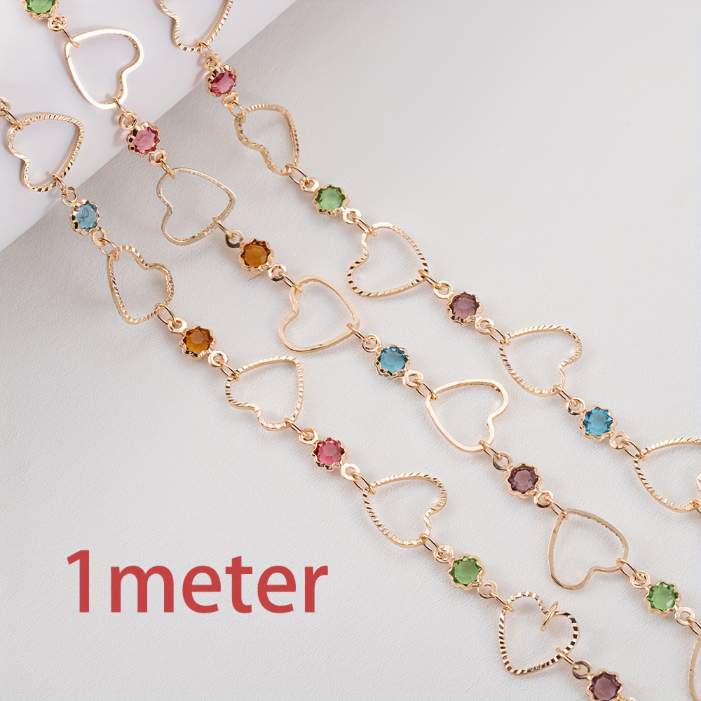 1meter Love Heart Charms Copper Chains Rhinestone Glass - Temu Denmark