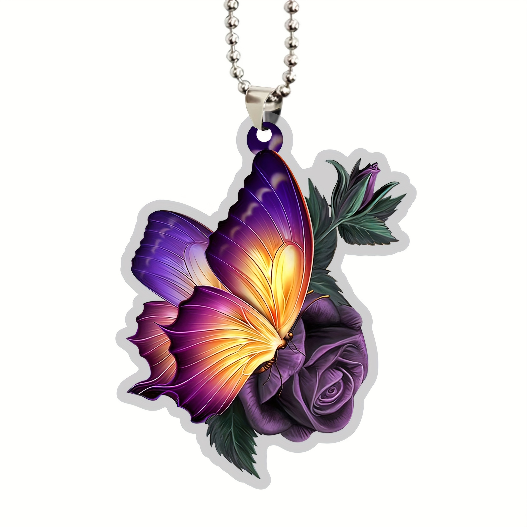 Butterfly Purple Rose Car Ornament 2d Flat Car Rear View - Temu Canada