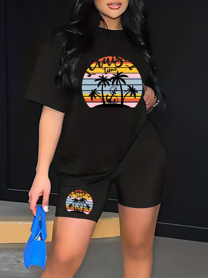 Graphic Print Two Piece Set Short Sleeve Casual T Shirt Temu Norway