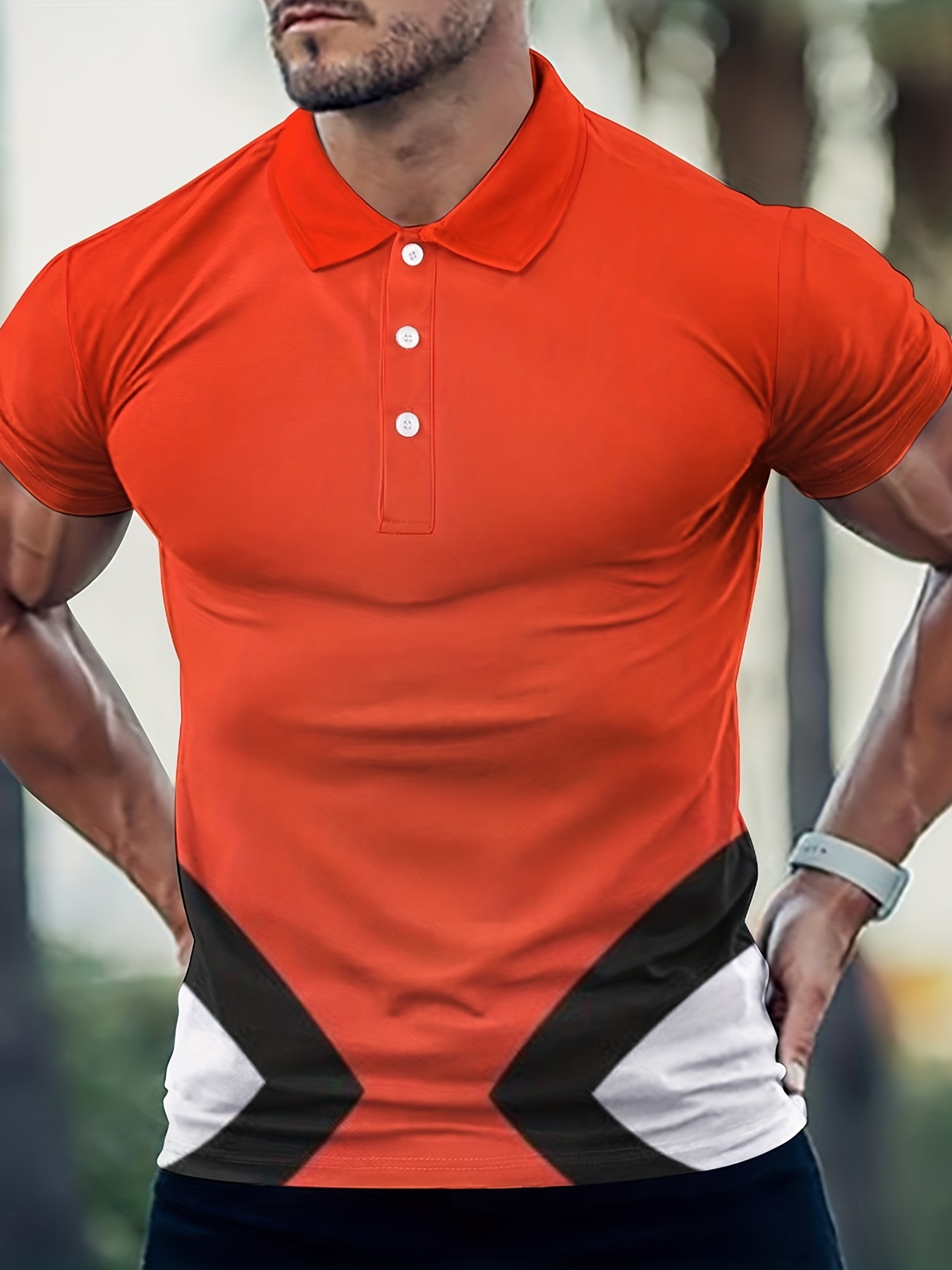 Orange Casual Slightly Stretch Button Up Short Sleeve Polo - Temu Australia