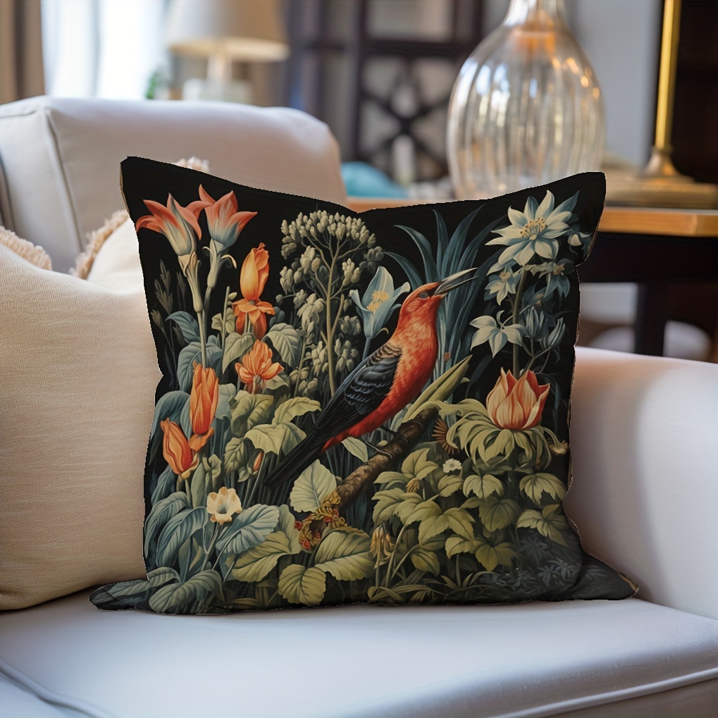 Flowers Birds Pillow Flannel Pillowcase Household Sofas - Temu
