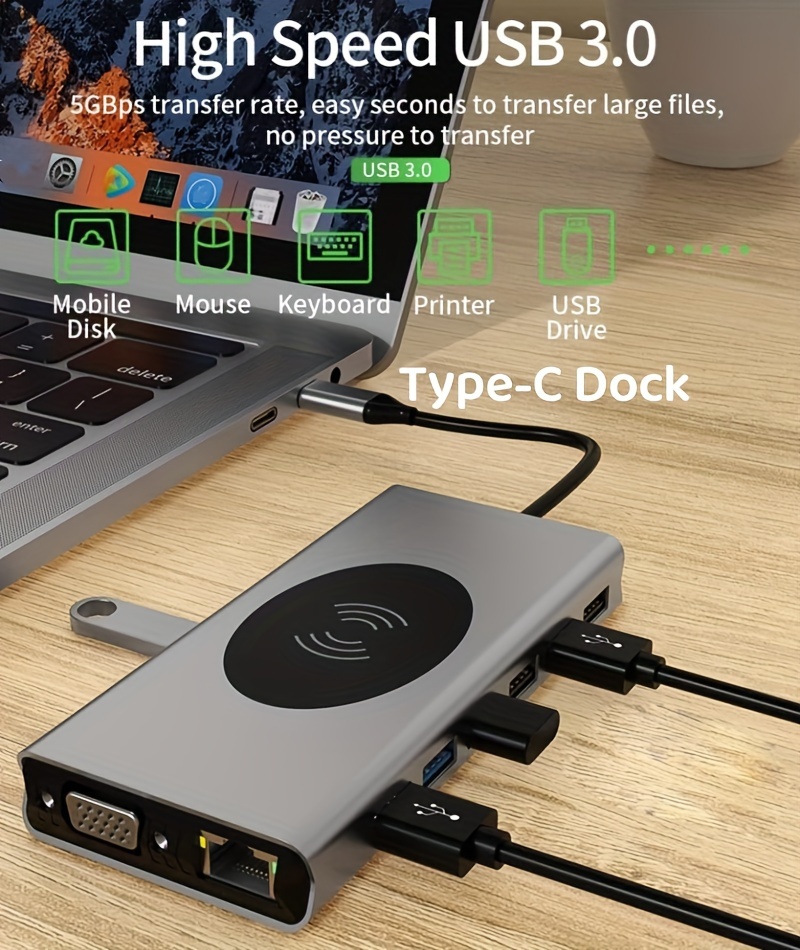 15 in 1 Docking Station Wireless Charger Usb C - Temu Qatar