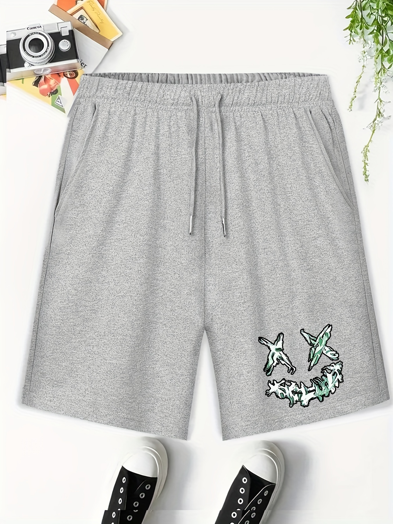 Men's Plus Size Streetwear Shorts "smiling Face" Graphic - Temu Australia