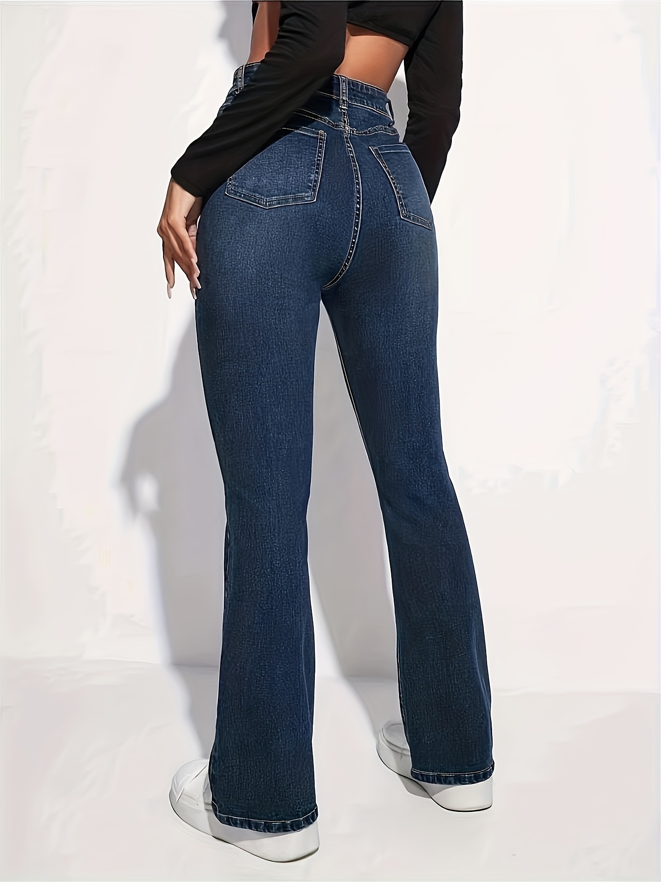 Washed stretch Flare Jeans Slant Pockets Casual Bell - Temu Australia