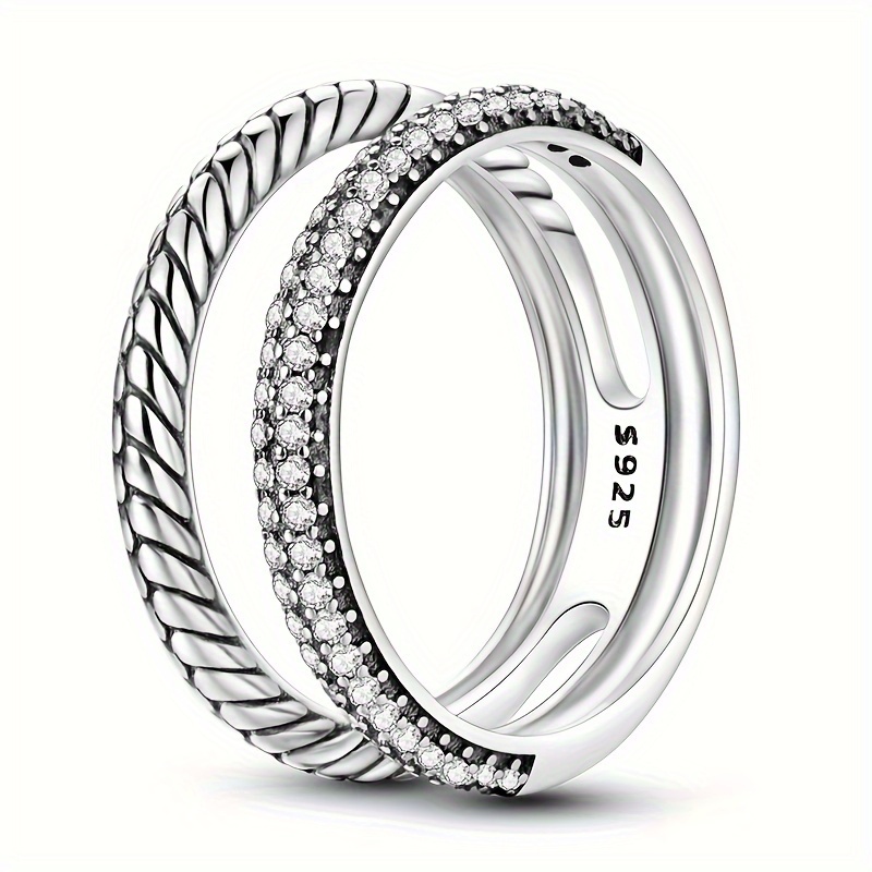 925 Sterling Silver Ring Double Layer Design Paved Shining - Temu ...