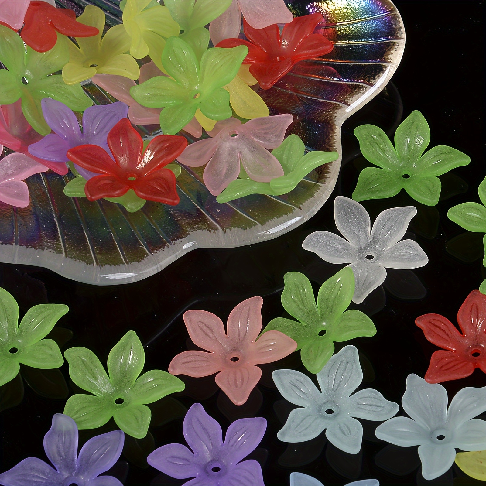 Five Petal Flower Acrylic Imitation Pearl Spacer Charm Beads - Temu ...