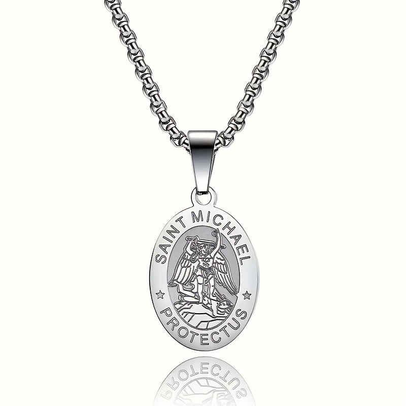 Men's Stainless Steel Necklace Saint Michael Black Stylish - Temu ...