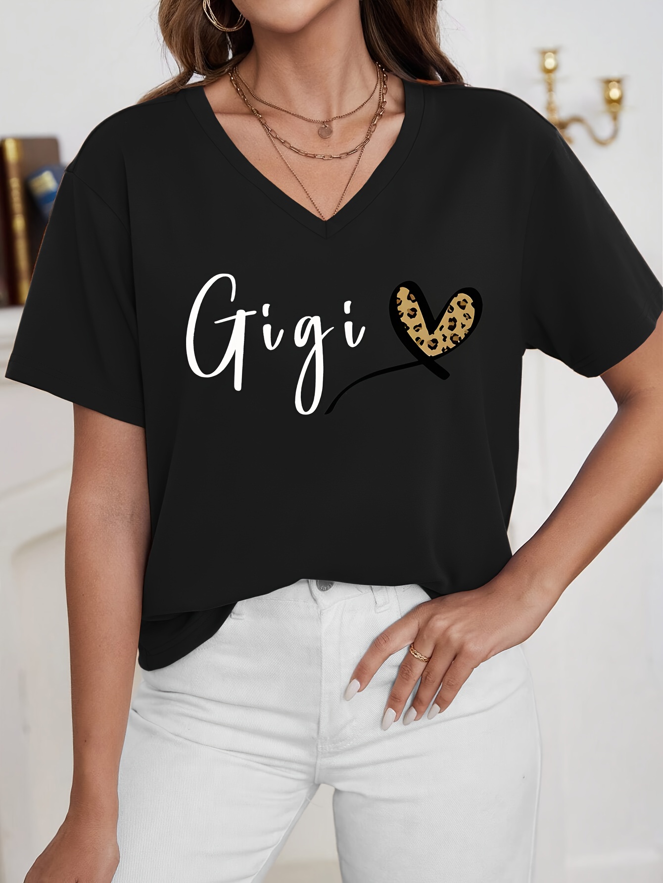 Bogstav Og Leopardtryk Hjerte Grafisk Sports T shirt - Temu Denmark