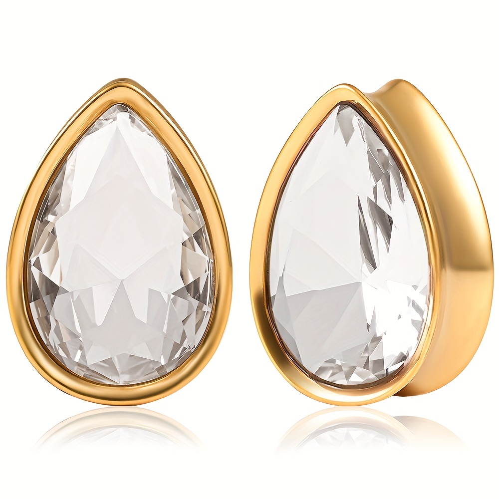Ear Gauges 8mm Teardrop Clear Zircon Ear Tunnels Plugs - Temu United ...