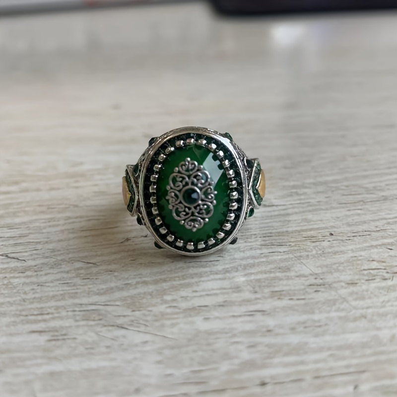 Simple Stylish Men's Ring Inlaid Green Cubic Zirconia Retro - Temu ...