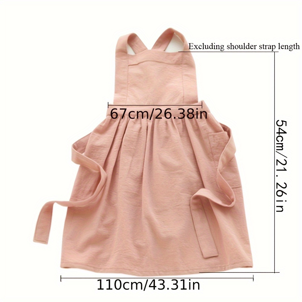 Cute Linen Apron Kids Adjustable Bib Apron 2 Pockets Cooking - Temu