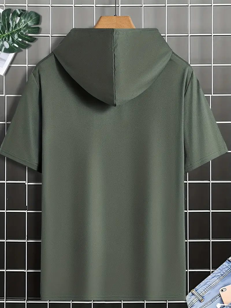 Be Nice Print Drawstring Short Sleeve Hoodie Mens Casual Stretch
