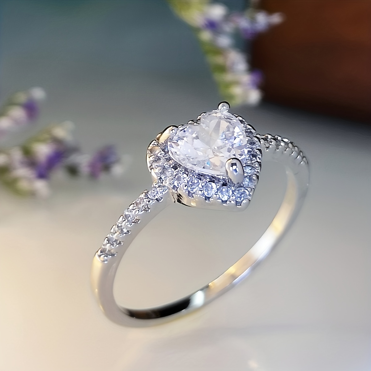 Elegant Ring Inlaid Heart Shape Zirconia Classy Halo Design - Temu ...