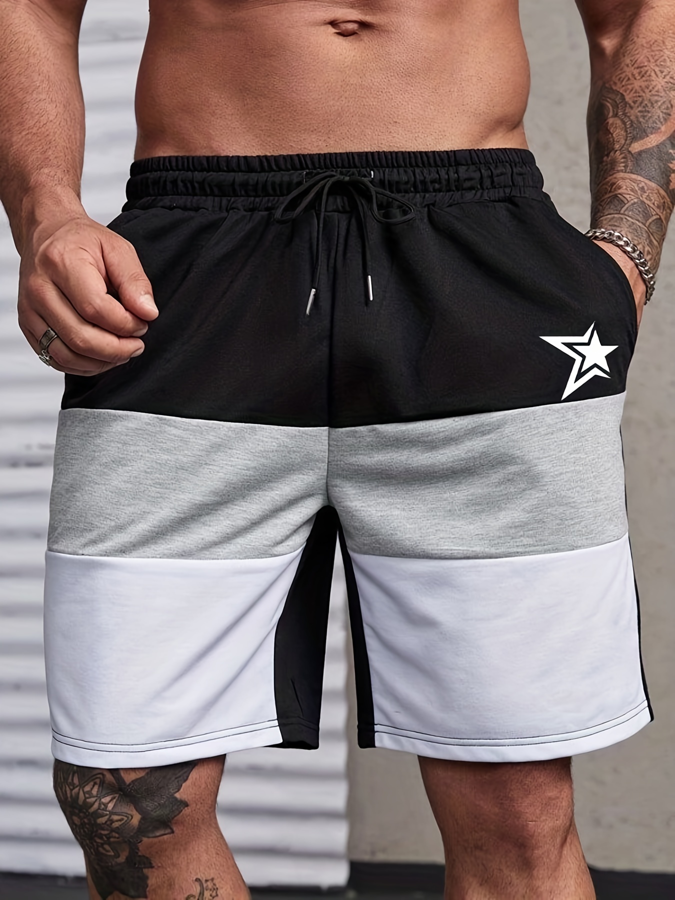Star Print Mens Casual Elastic Drawstring Stripe Pattern Temu