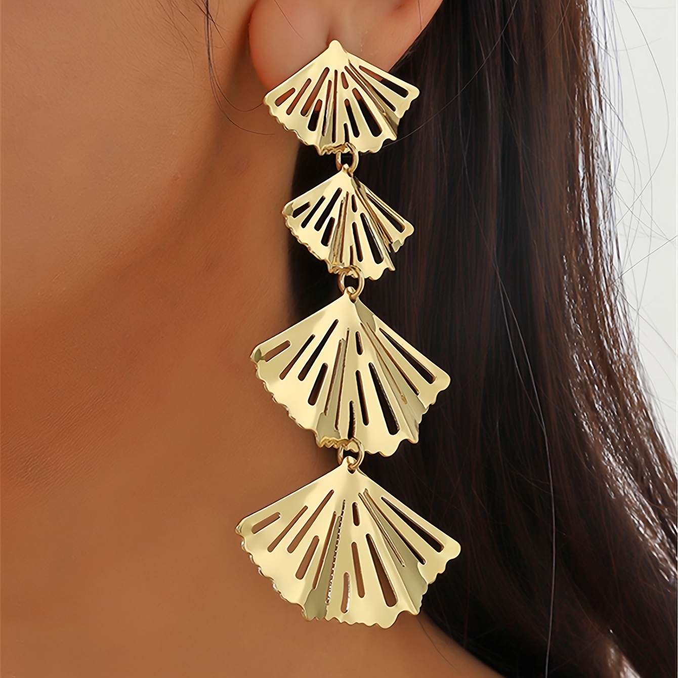 Exquisite Golden Ginkgo Leaf Design Hollow Dangle Earrings - Temu ...