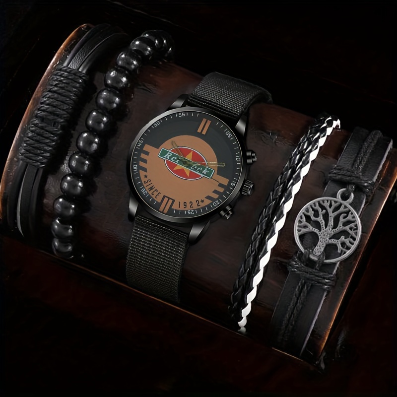 Simple Men's Casual Stars Nylon Strap Quartz Watch & Life Tree Hand ...