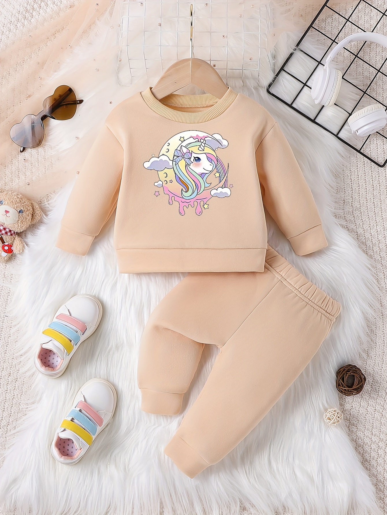 Baby Girl Cute Cartoon Unicorn Pattern Print Round Neck Long - Temu New ...
