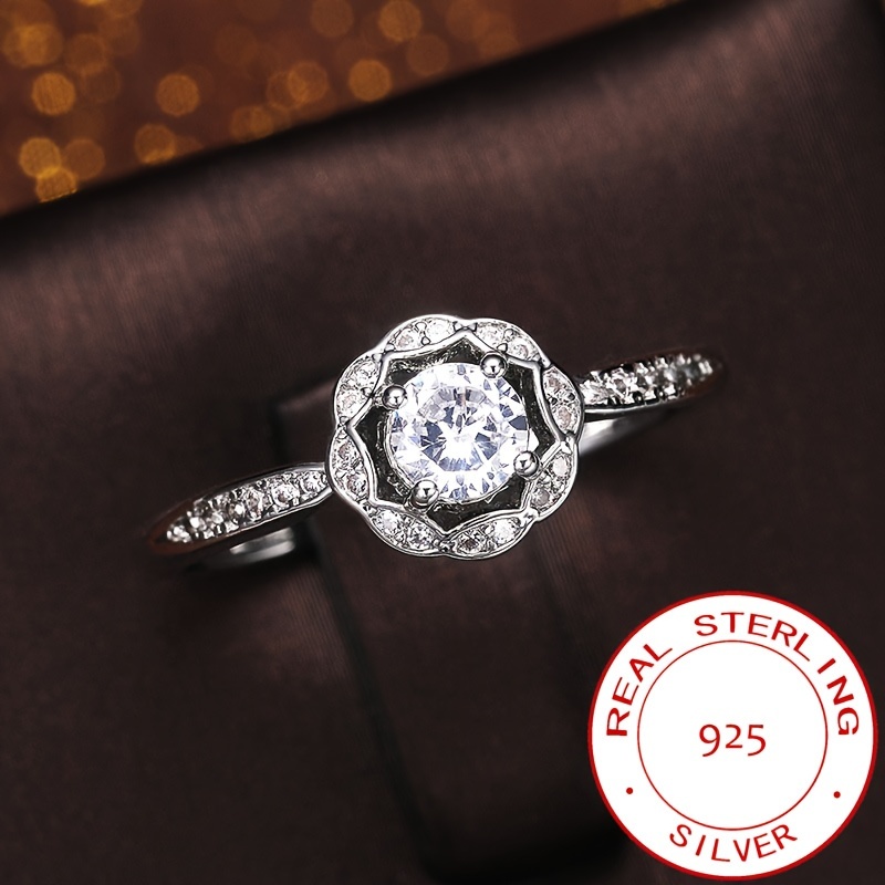 925 Sterling Silver Promise Ring Sparkling Flower Design - Temu United ...