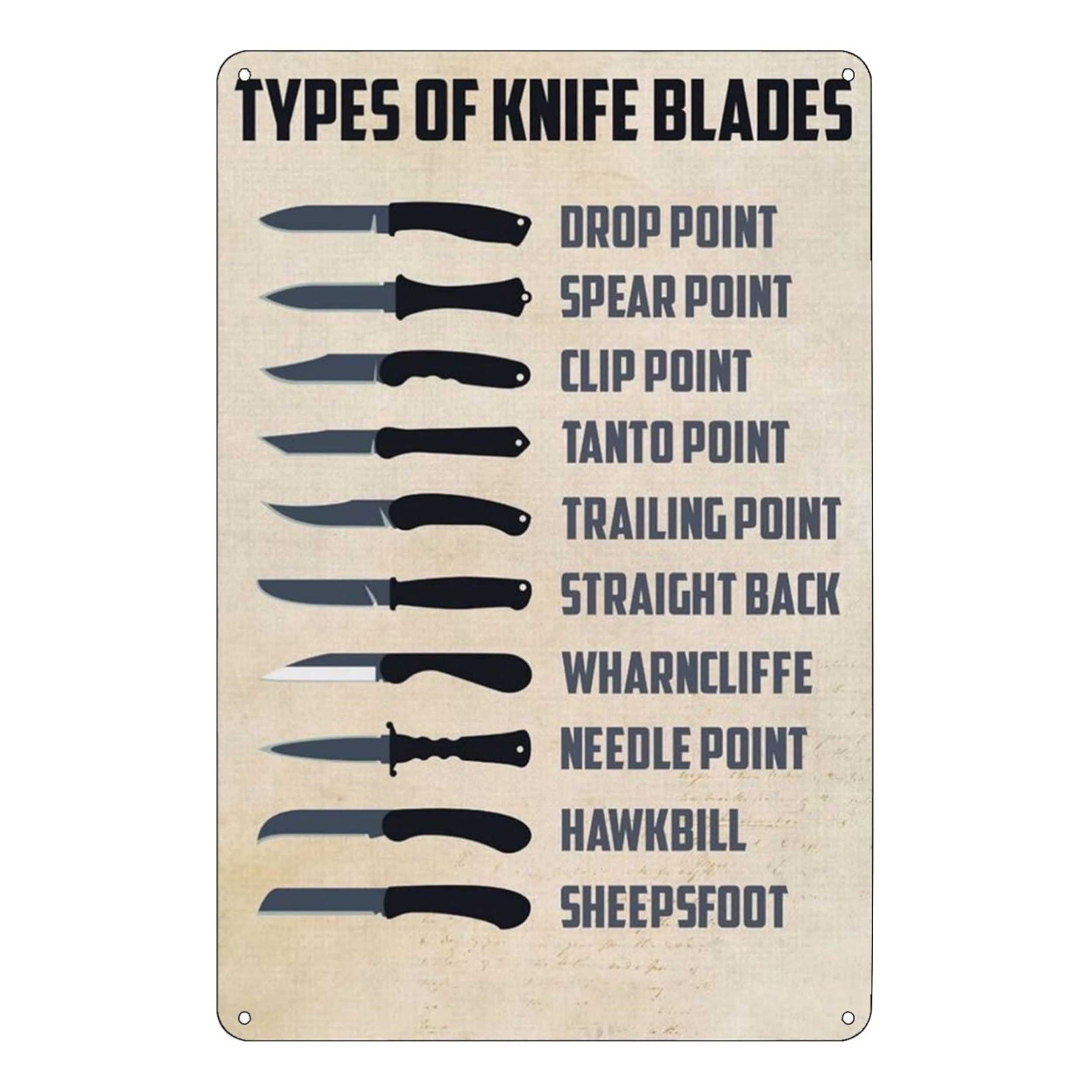 Types Knife Blades Funny Metal Tin Sign Novelty Home Decor - Temu New ...