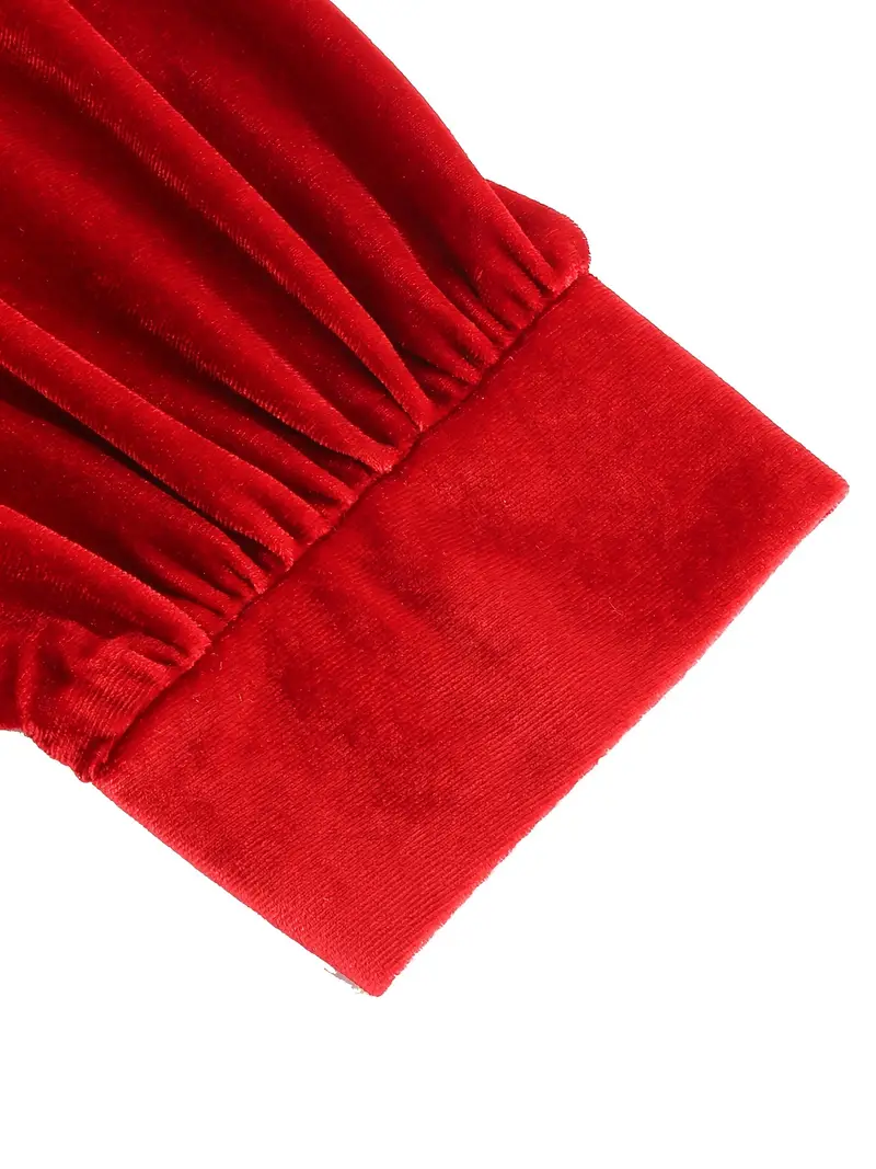 Solid Pleated Dress Vintage Squared Neck Long Sleeve Party Temu