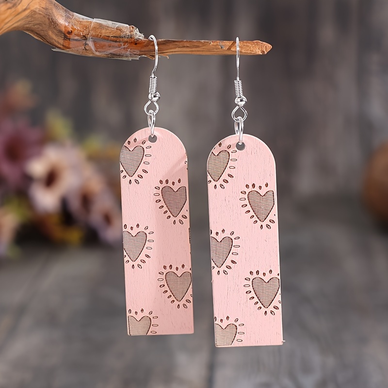 Geometric Shape Heart Pattern Dangle Earrings Elegant - Temu United Kingdom