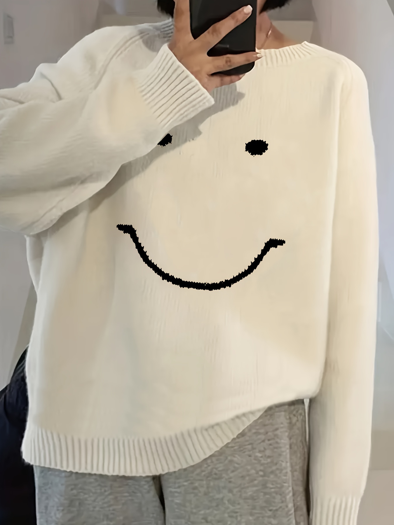 Graphic Pattern Crew Neck Pullover Sweater Casual Long - Temu Australia