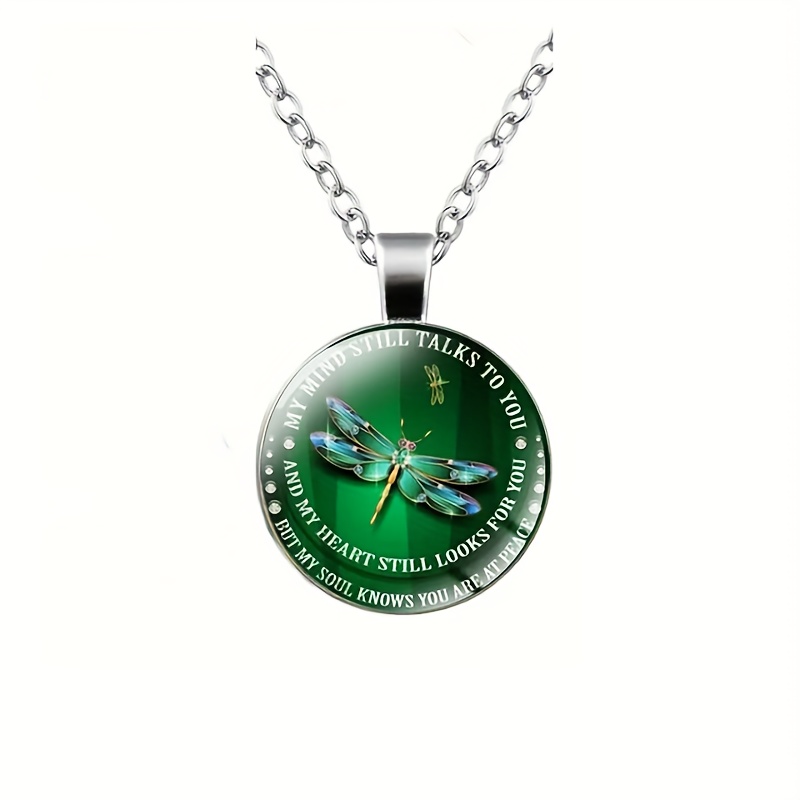 Green Dragonfly Pattern Time Gem Necklace, For Men Women - Temu United ...