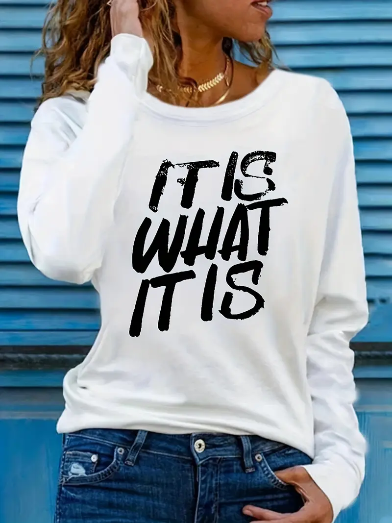 Plus Size Casual T Shirt Womens Plus Slogan Print Long Temu