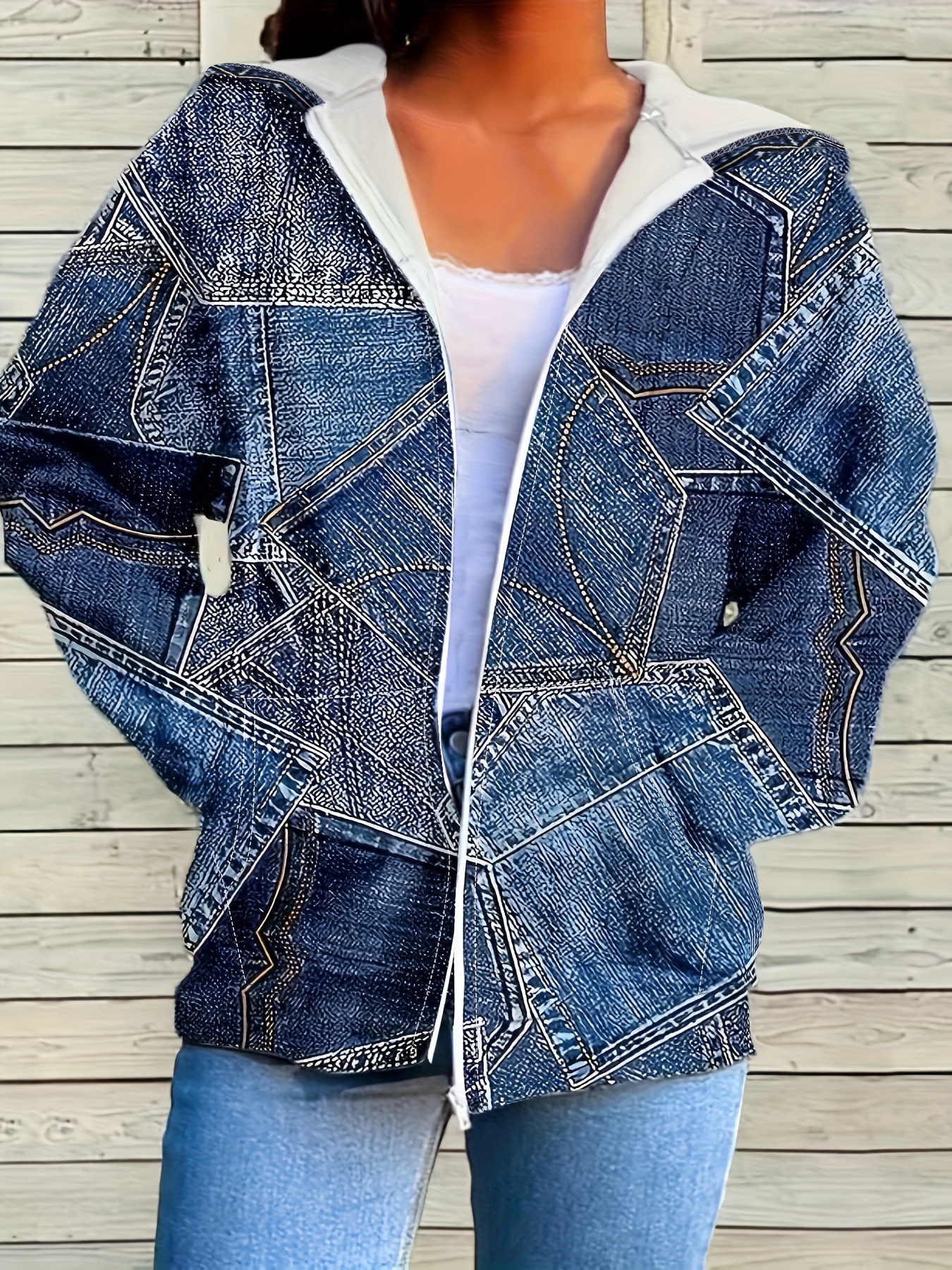 women's casual denim inspired hoodie lightweight - Temu Canada
