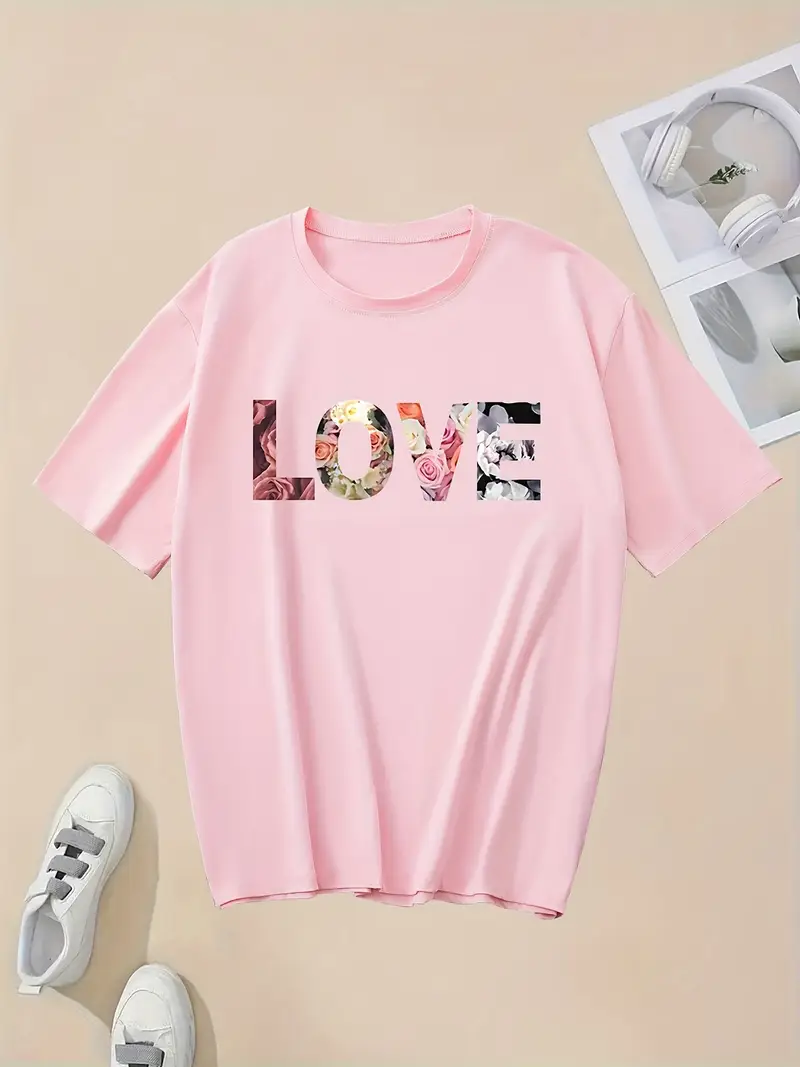 Letter Print T Shirt Plus Size Short Sleeve Crew Neck Casual Temu