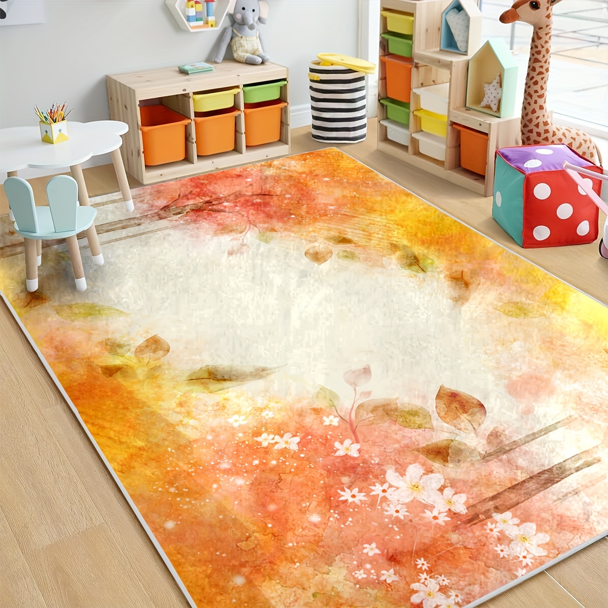 Warm Flower Print Nursery Rug, Funny Children Crawling Carpet ...