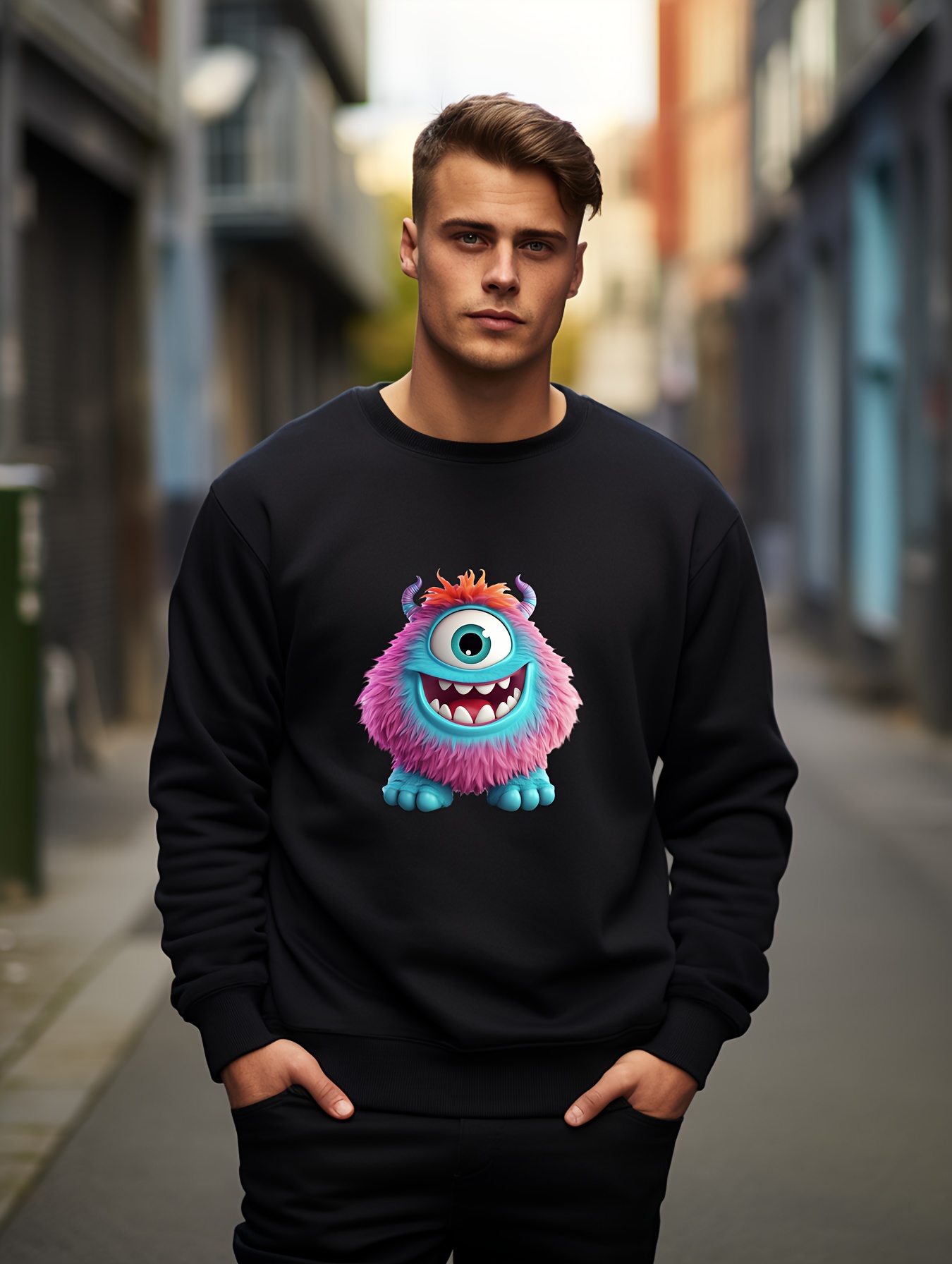 Graphic Print Crew Neck Sweatshirt Men's Casual Pullover - Temu Australia