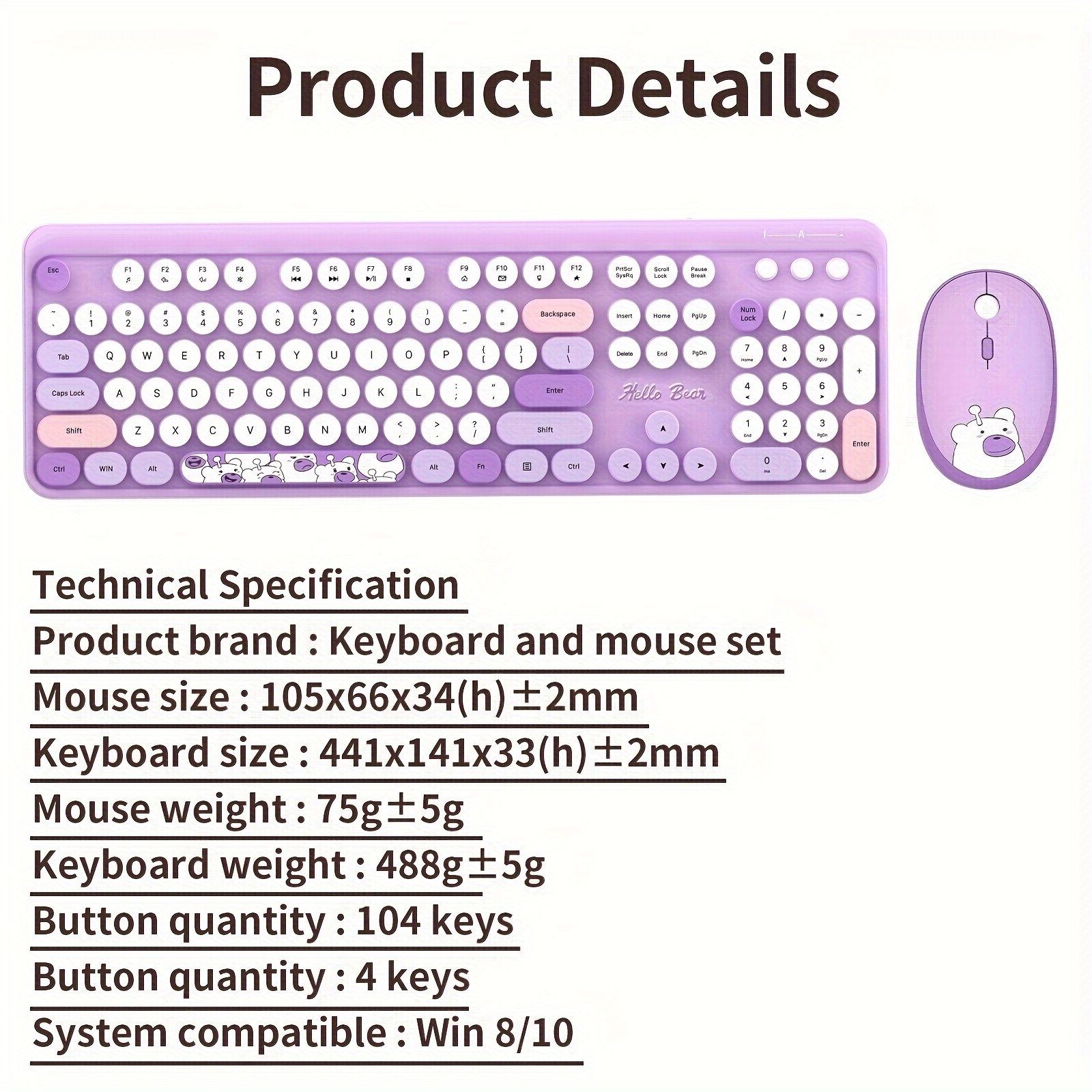 24g Office 풀 사이즈 레트로 키보드 타자기 키보드 무선 마우스 조합 귀여운 키보드 원형 키캡 포함 Temu