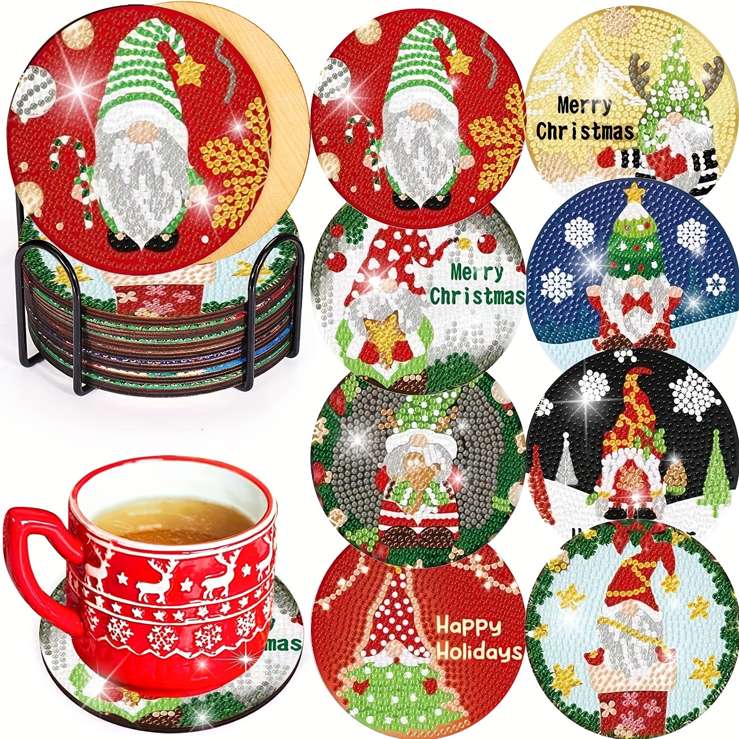 Diamond Painting Coaster Set Holder Diy Christmas Diamond - Temu Ireland
