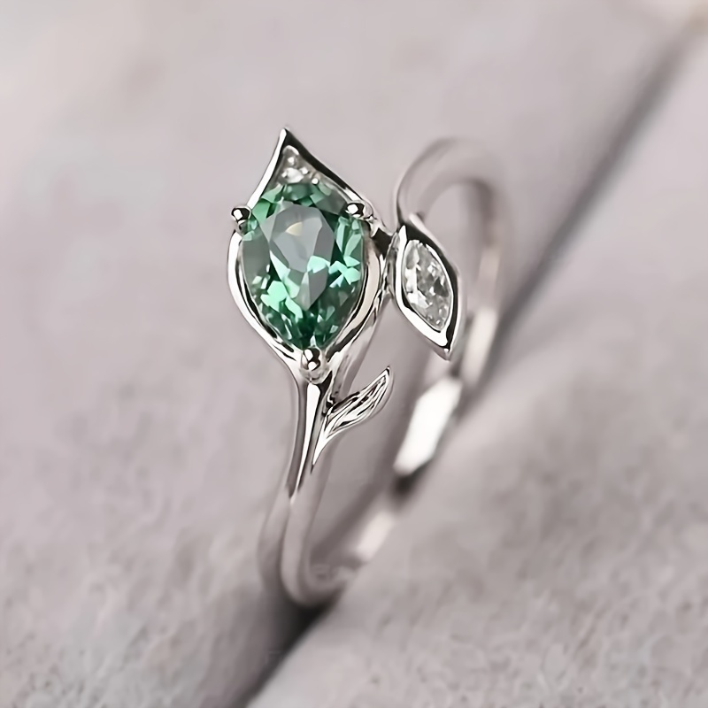 Black Green Leaf Ring Simple Elegant Alloy Rings Classic - Temu United ...