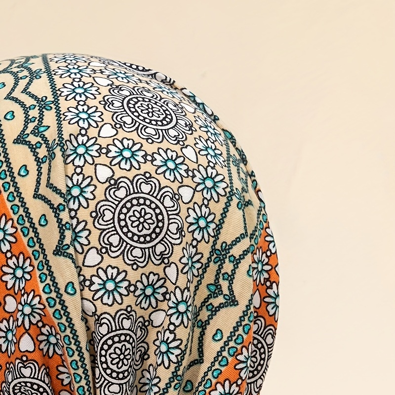 Khaki Floral Print Turban Cap Casual Headwrap Hijab - Temu United