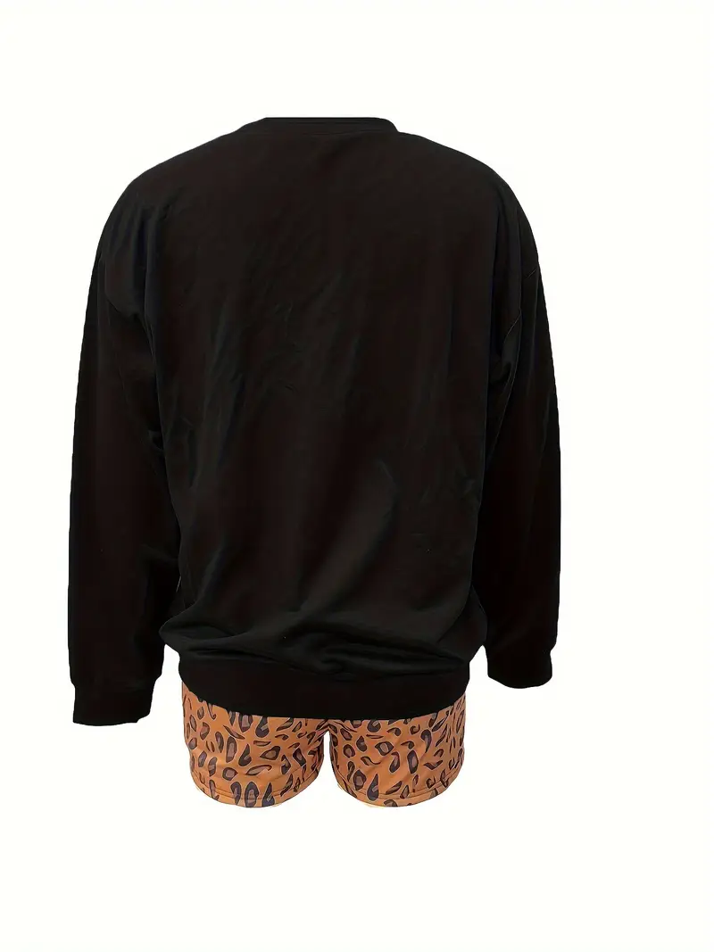 Casual Leopard Print Two Piece Set Sweatshirt Drawstring Temu Canada