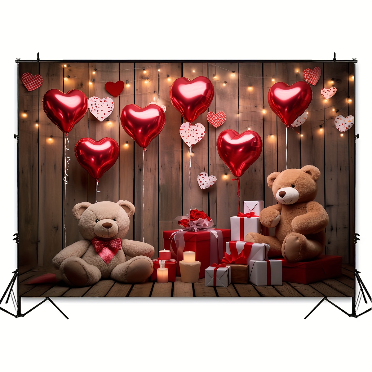 Valentine's Day Balloons Gift Photography Backdrop Wood Love - Temu