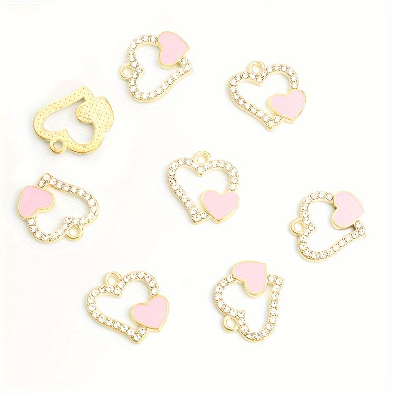 Rhinestones Inlaid Double Heart Enamel Charms Hollow Heart - Temu Ireland