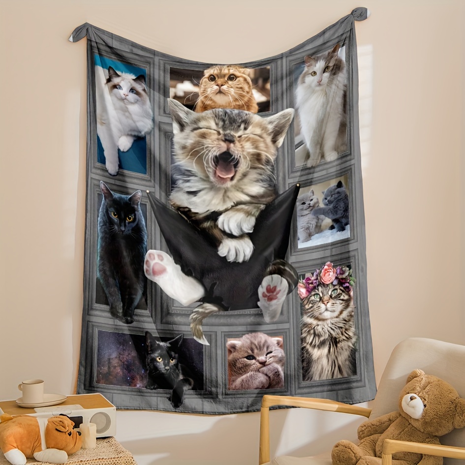 Flannel Digital Printing Cat Blanket Throw Blanket Air - Temu New Zealand