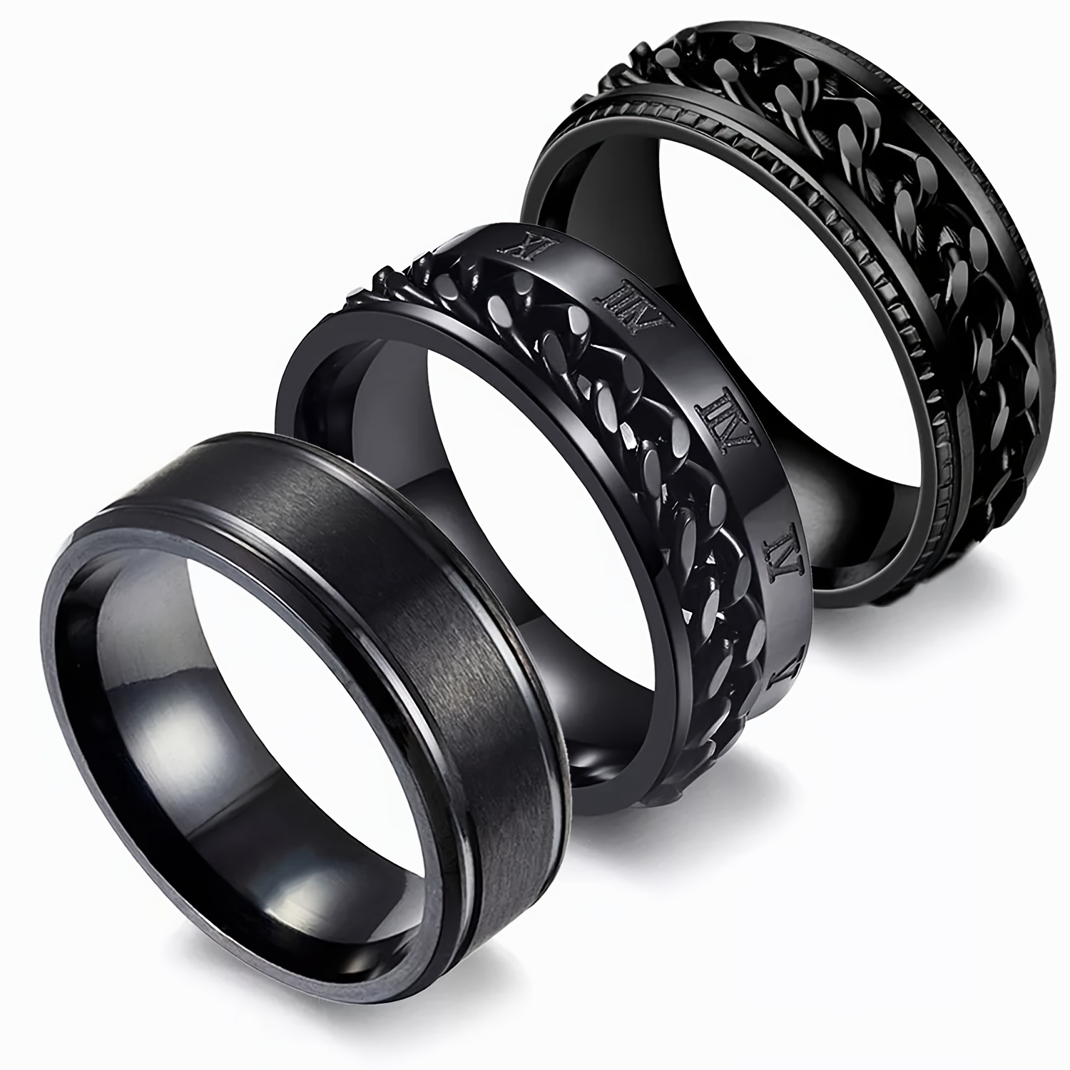 Stainless Steel Chain Type Rotatable Black Ring Men Three - Temu United ...