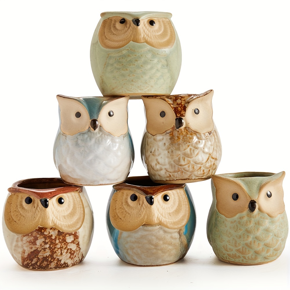 6pcs Set Owl Pot Ceramic Flowing Glaze Base Serial Set Succulent Plant ...