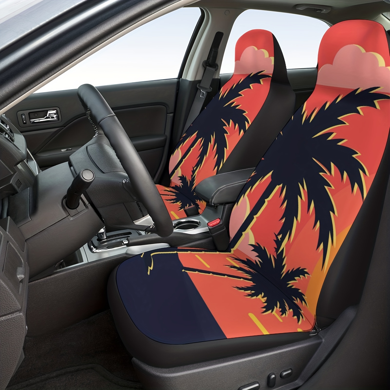 Coconut Tree Sunset Print Universal Car Single Seat Driving - Temu Canada