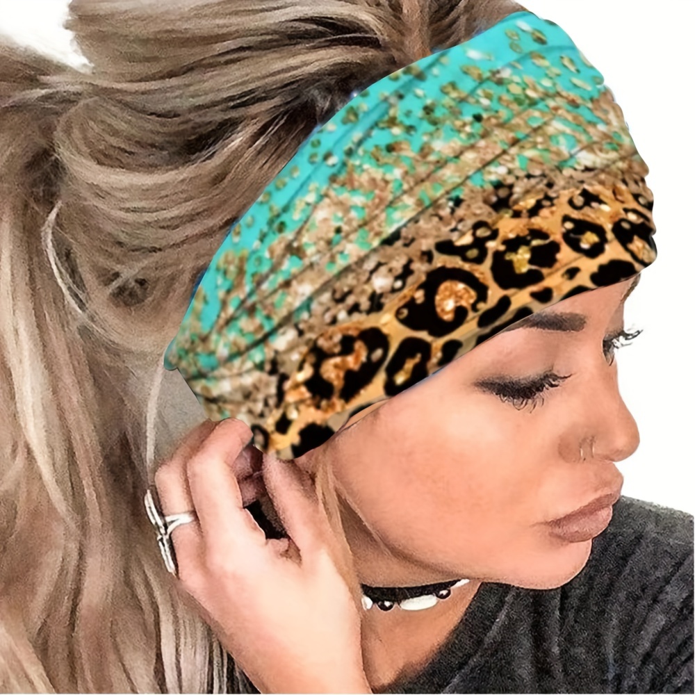 boho chic leopard print headbands women stretchy wide knot Temu