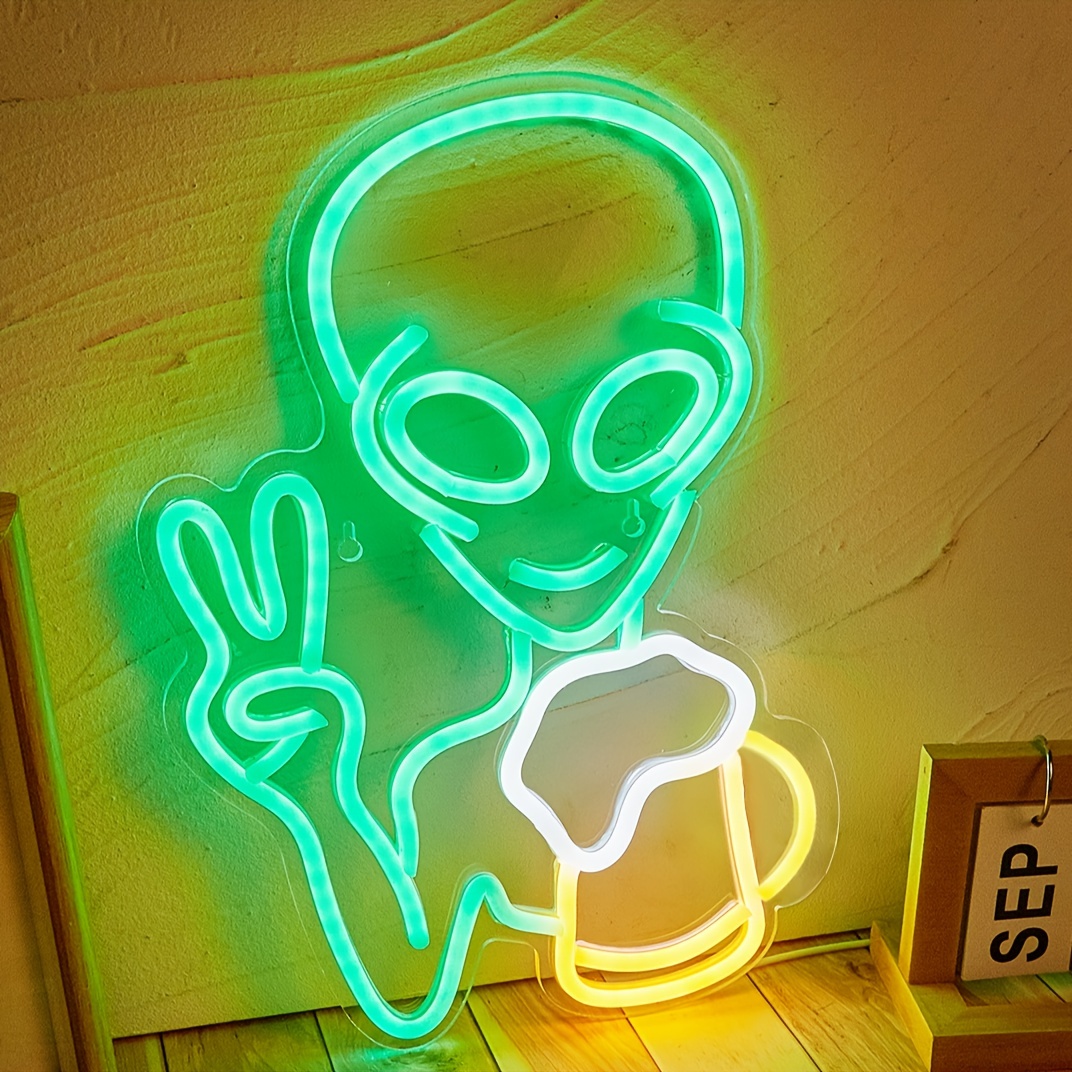 Aliens Drinking Beer Led Neon Sign Wall Table Decor Light - Temu