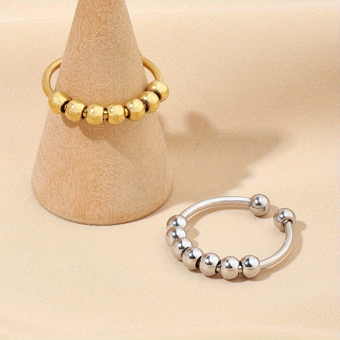 Simple Small Round Bead Ring Luxurious match Stainless Steel - Temu ...