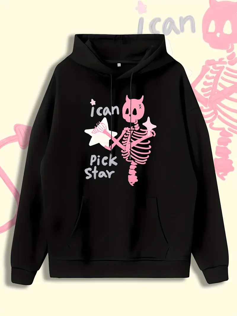 Mens Casual Skeleton Graphic Print Hoodies Drawstring Temu Australia