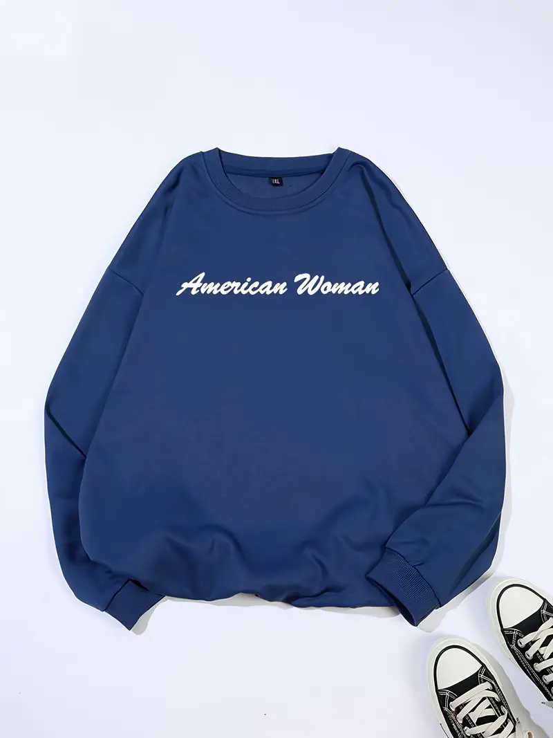 Letter Print Sweatshirt Plus Size Casual Long Sleeve Crew Temu Canada